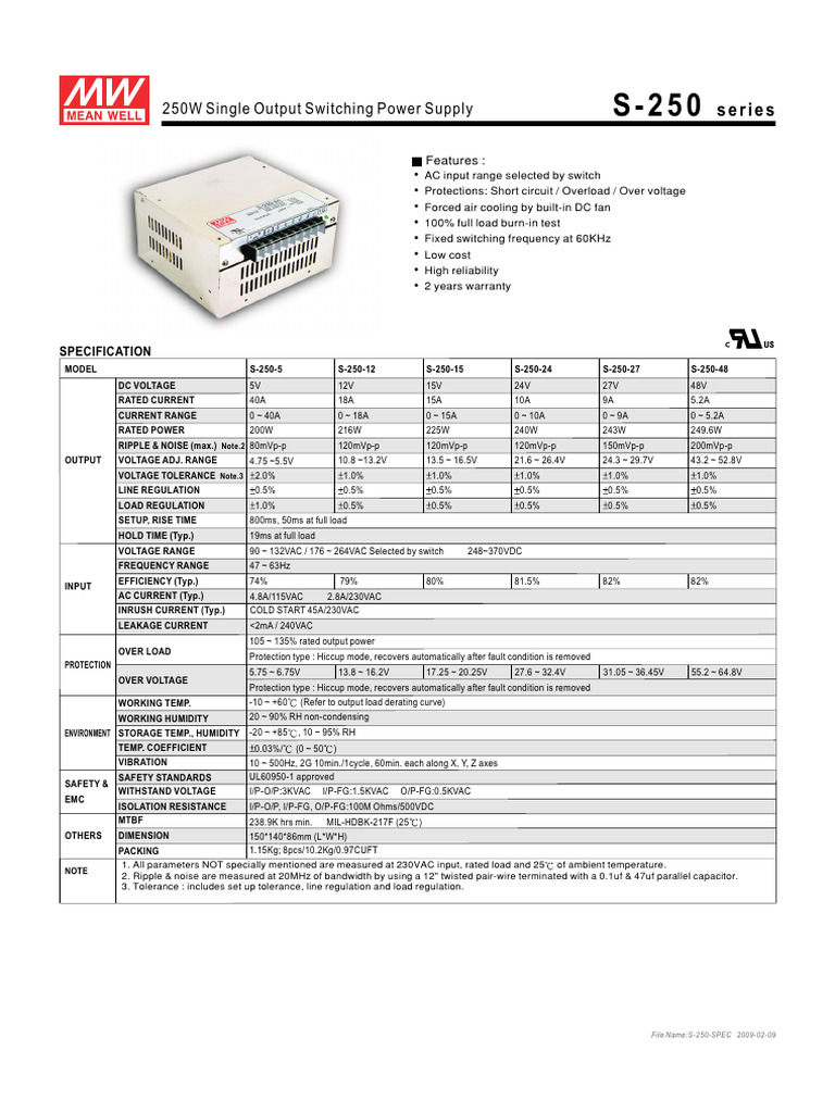 S 250 Spec | PDF | Power Electronics | Electrical Components