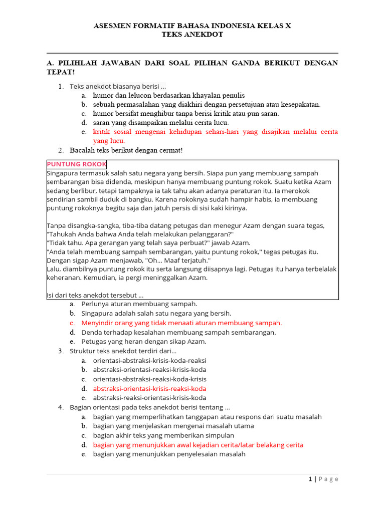 Asesmen Formatif Teks Anekdot | PDF