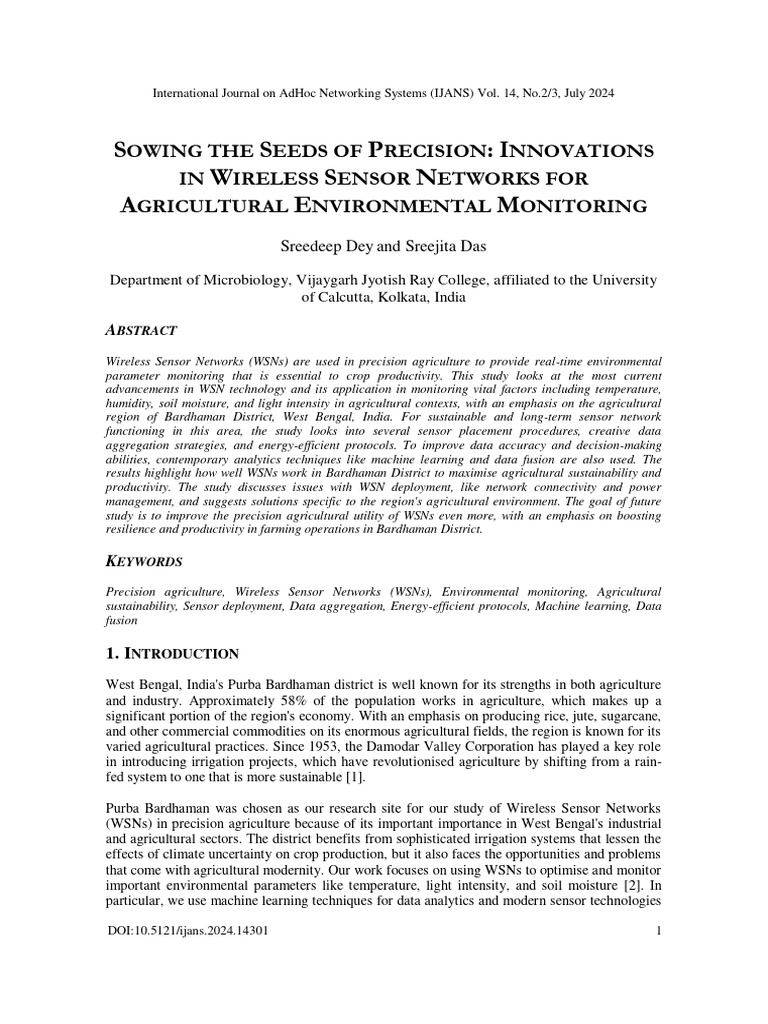 Sowing The Seeds of Precision: Innovations in Wireless Sensor Networks For Agricultural ...