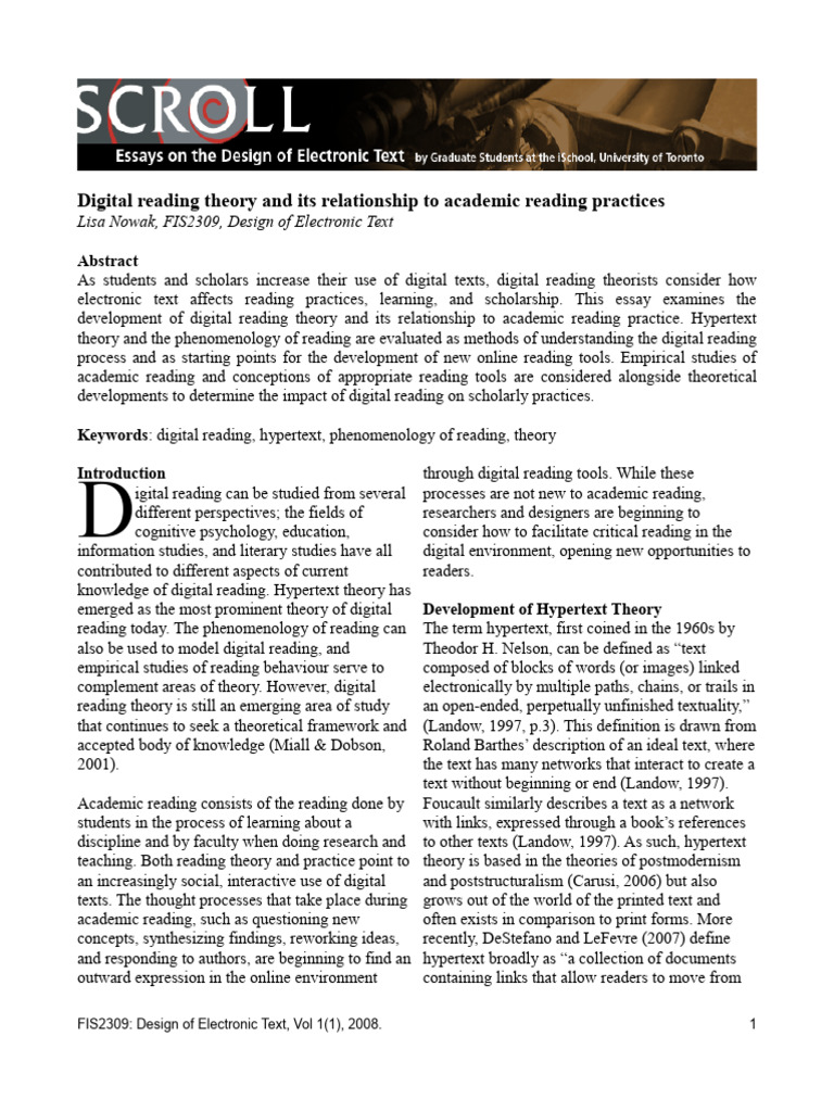 Digital reading theory | PDF | Reading Comprehension | Hypertext