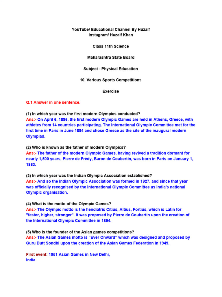 CHAPTER-10 PHYSICAL EDUCATION | PDF | Olympic Games | Entertainment