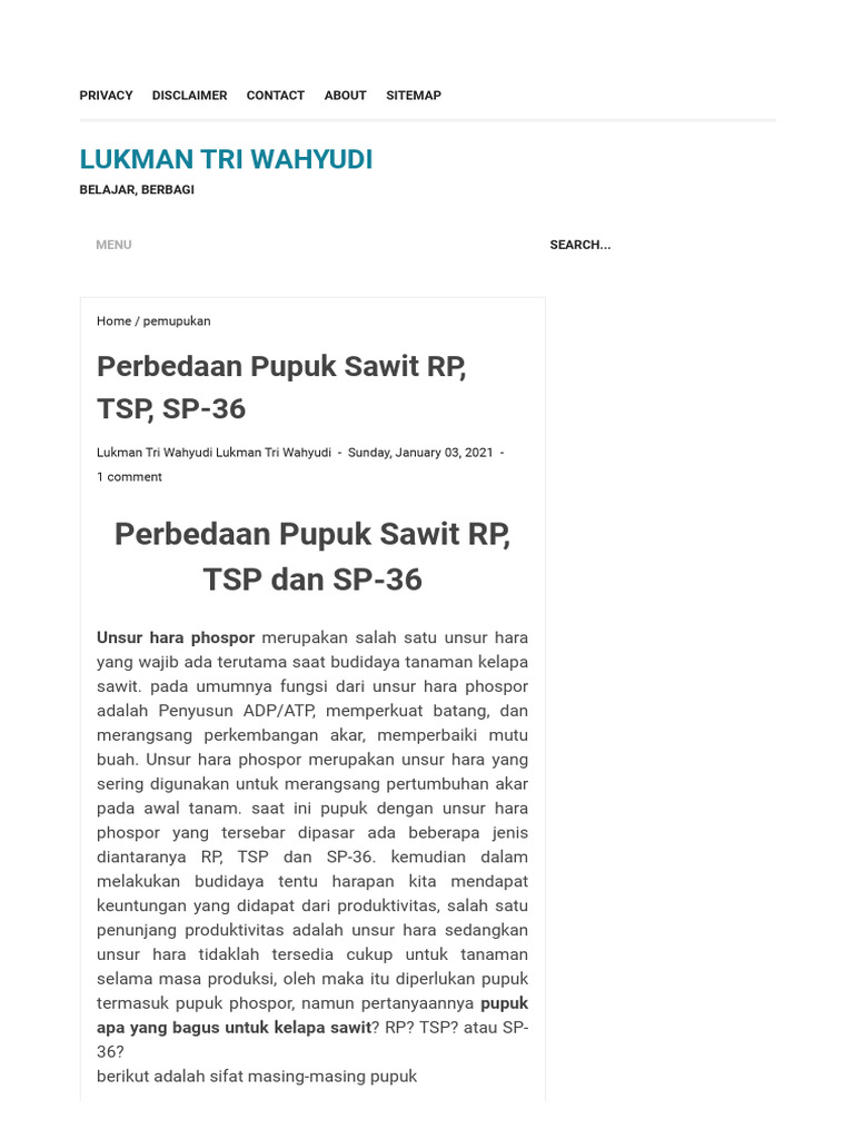 Perbedaan Pupuk Sawit RP, TSP, SP-36 - Lukman Tri Wahyudi | PDF