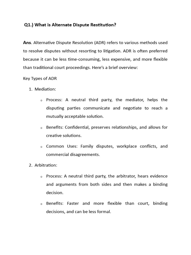 What Is Alternate Dispute Restitution | PDF | Alternative Dispute ...