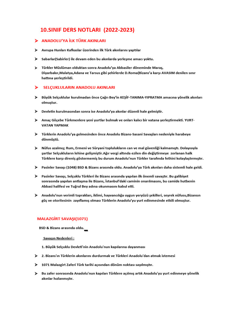 10.sınıf Ders Notları | PDF