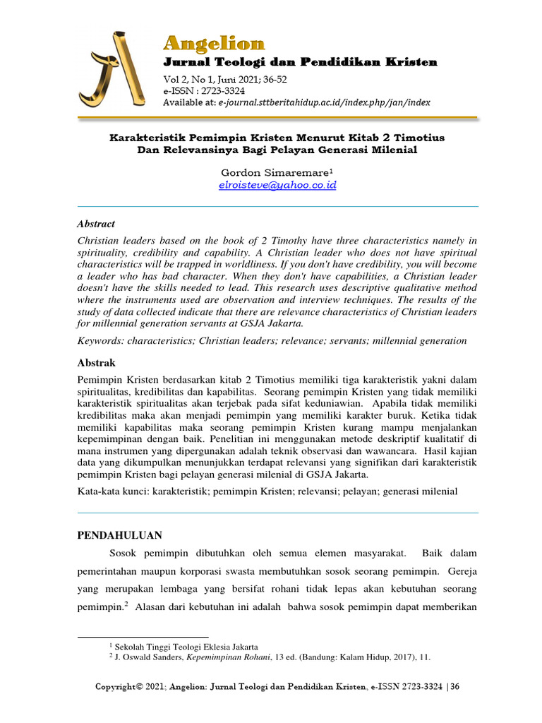 Karakteristik Pemimpin Kristen Menurut Kitab 2 Timotius Dan ...