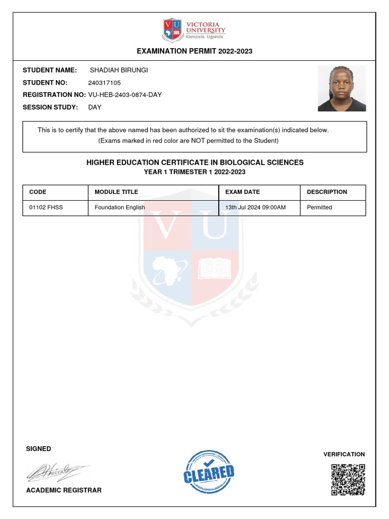 Exam Permit | PDF