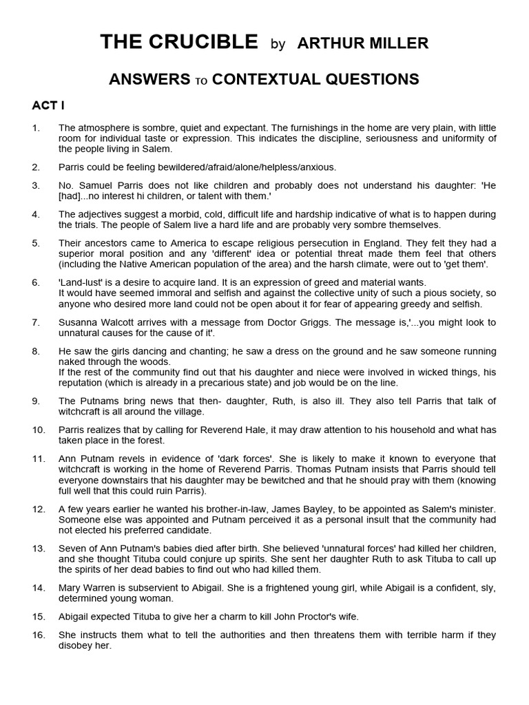 Act 1 Analysis of The Crucible | PDF