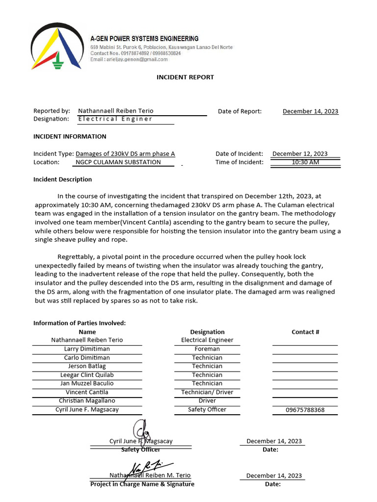 Incident Report | PDF | Manufactured Goods