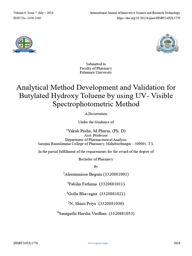 UV-Vis Method for BHT Validation | PDF | Electromagnetic Radiation ...