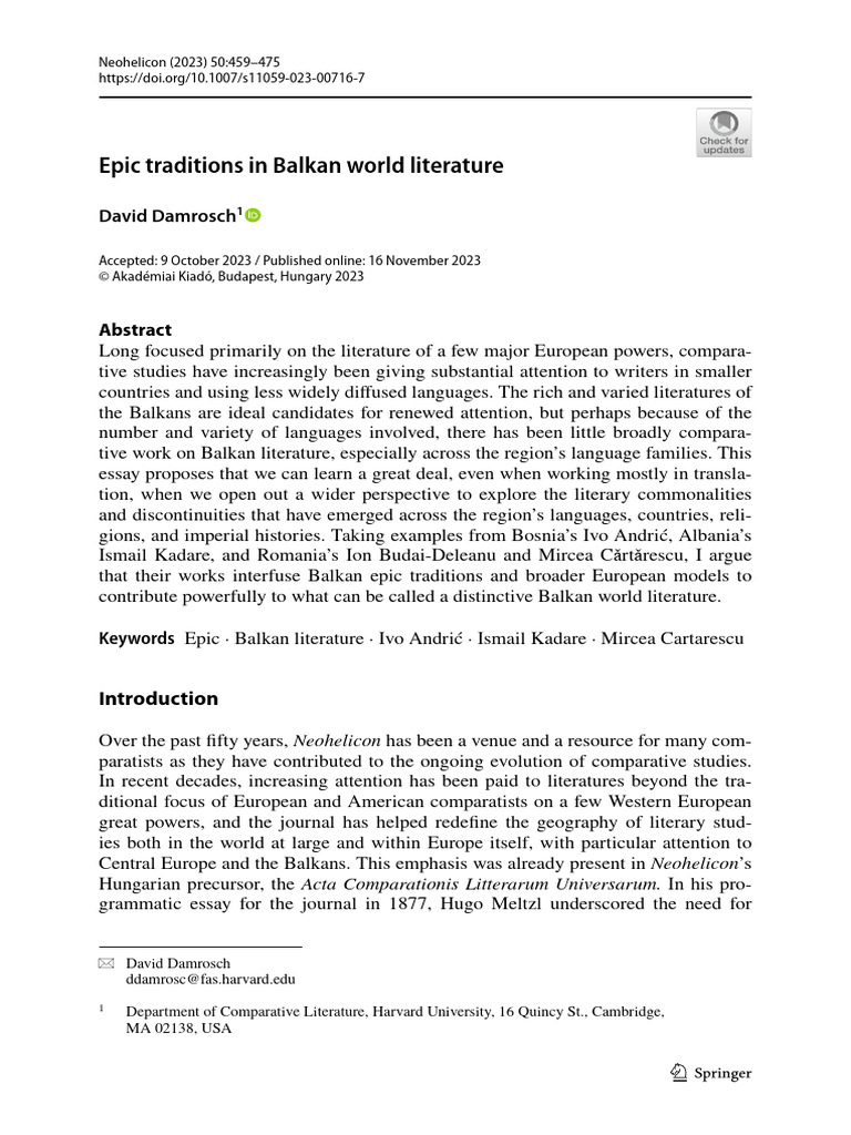 Epic Traditions in Balkan World Literature | PDF Epic Traditions in Balkan World Literature | PDF