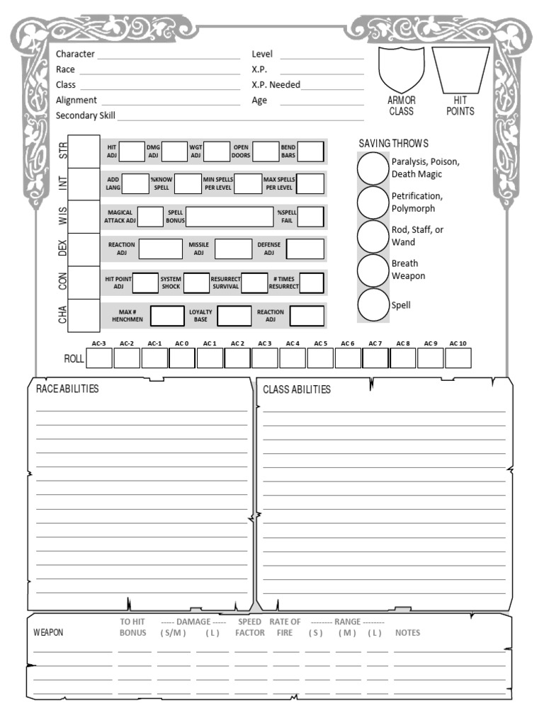 AD&D 1e - Char Sheet | PDF | Role Playing | Gaming