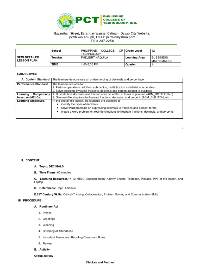 Lesson-Plan-Week1 Buss - Math MOD 2 | PDF | Decimal | Numbers