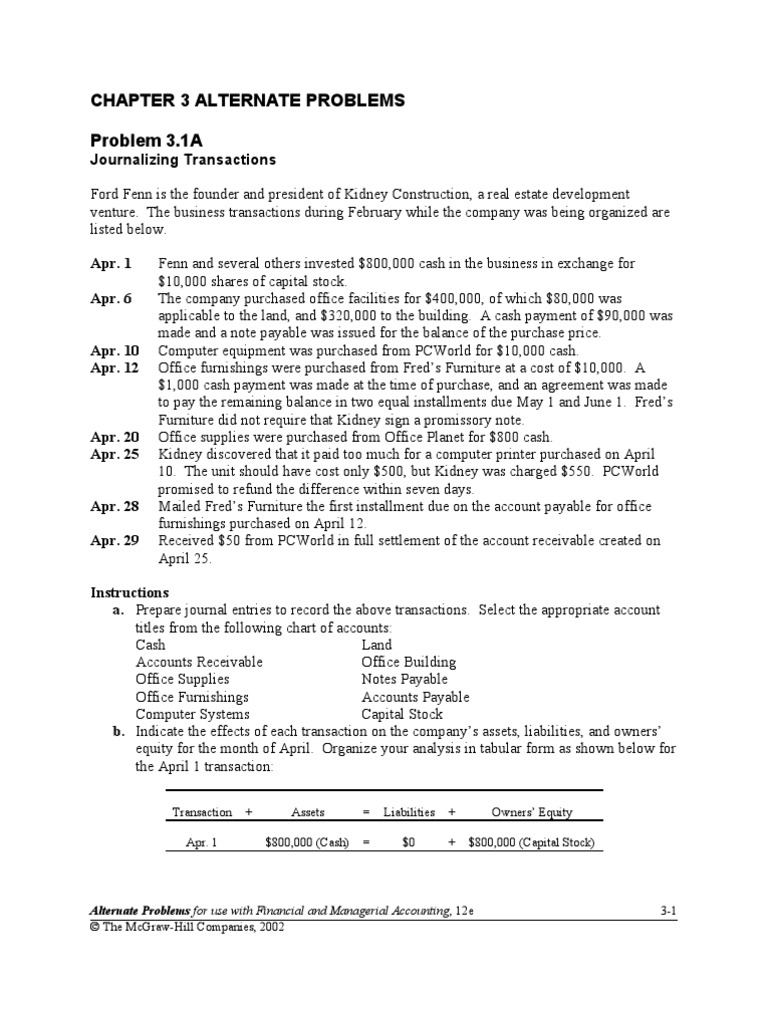 CH 03 Alt Prob | PDF | Expense | Debits And Credits
