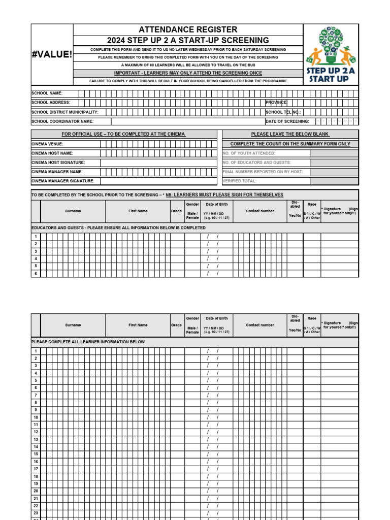2024 Step Up 2 A Start-Up - Learner Registration Form | PDF