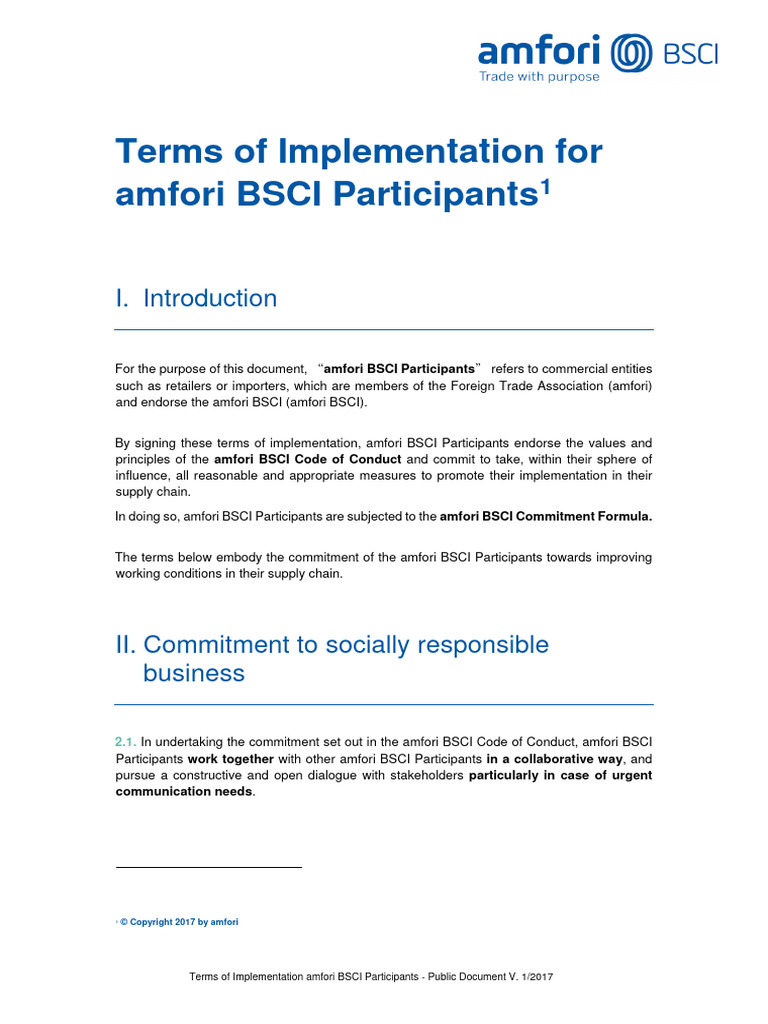Terms of Implementation For Amfori BSCI Participants - UK | PDF ...