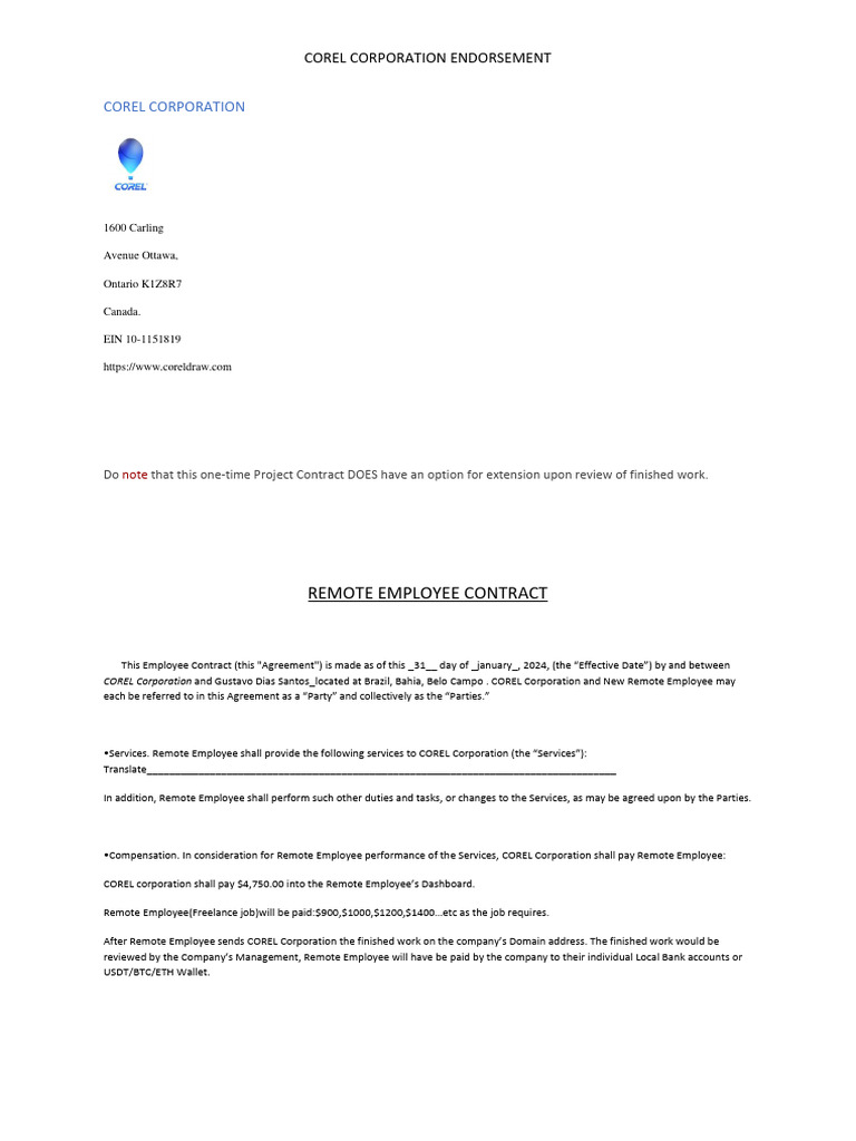 Corel Corporation Contract | PDF | Employment | Legal Remedy