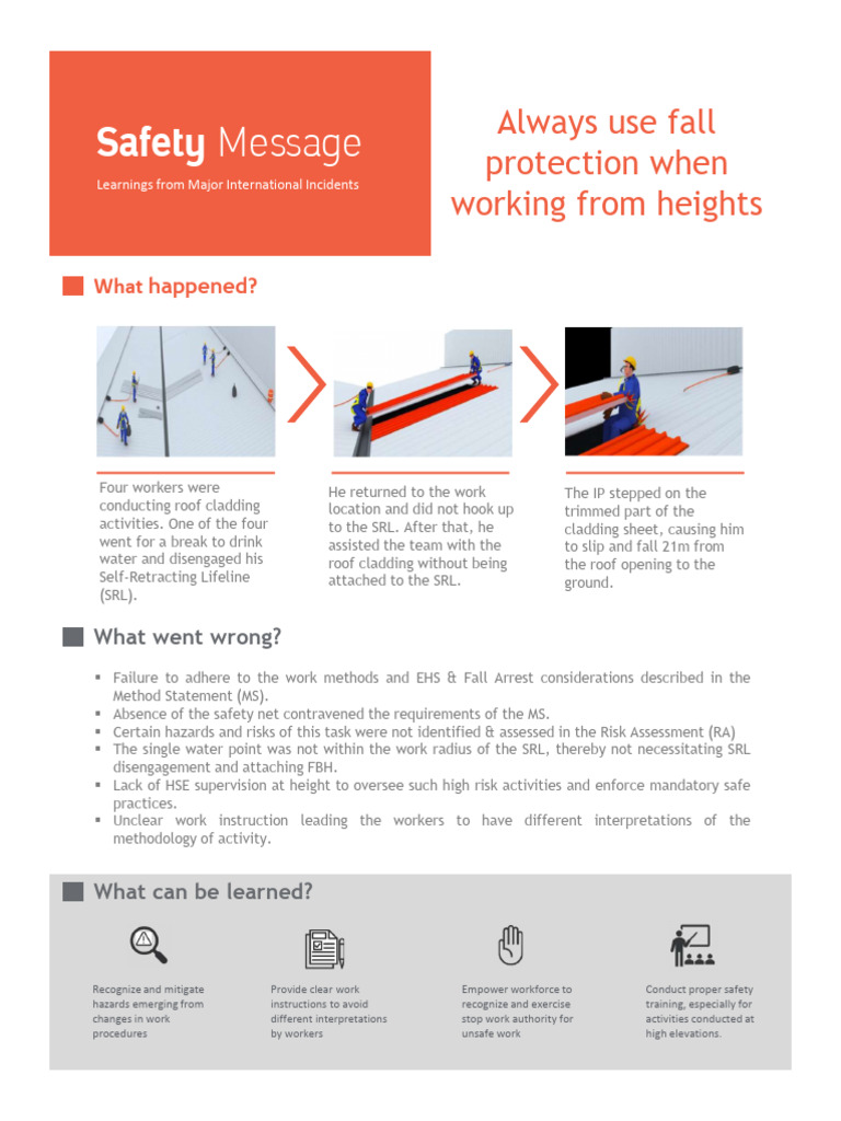 Safety Message - Falling From Height Incident | PDF