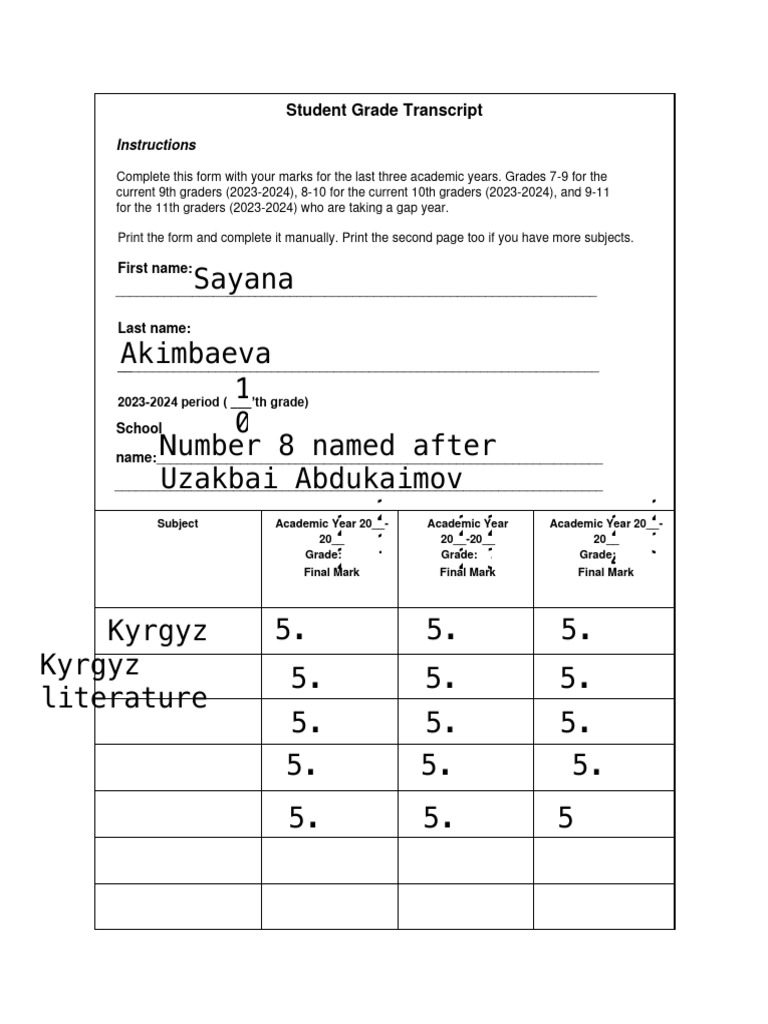 Student Grade Transcript 2024 | PDF