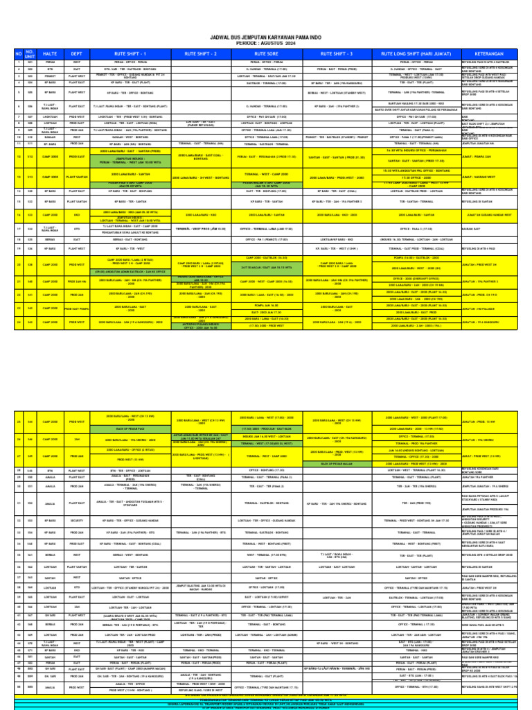 Jadwal Rute Bus PAMA 2024 | PDF