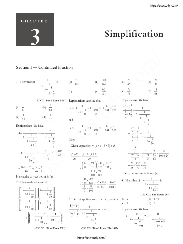 SSC Mathematics Previous Year Solved Paper Simplification | PDF | Mathematics