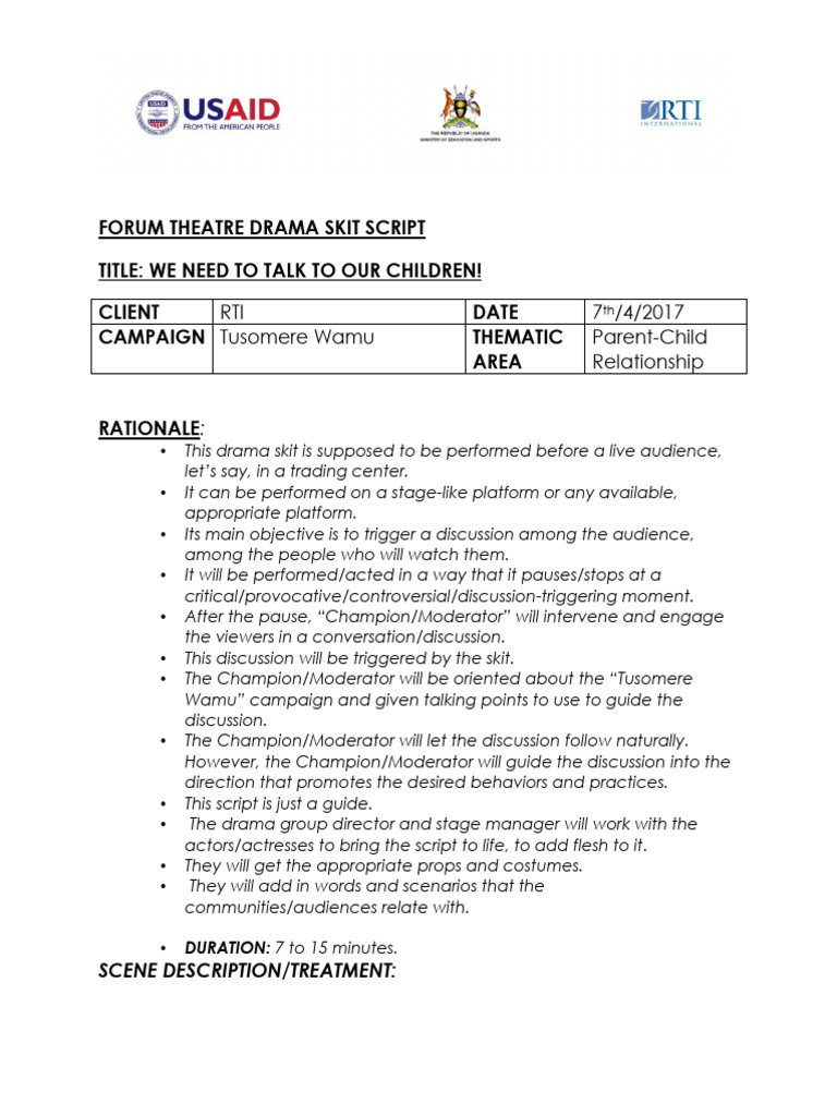 Parent Child Relationship Forum Theatre Drama Skit Script | PDF