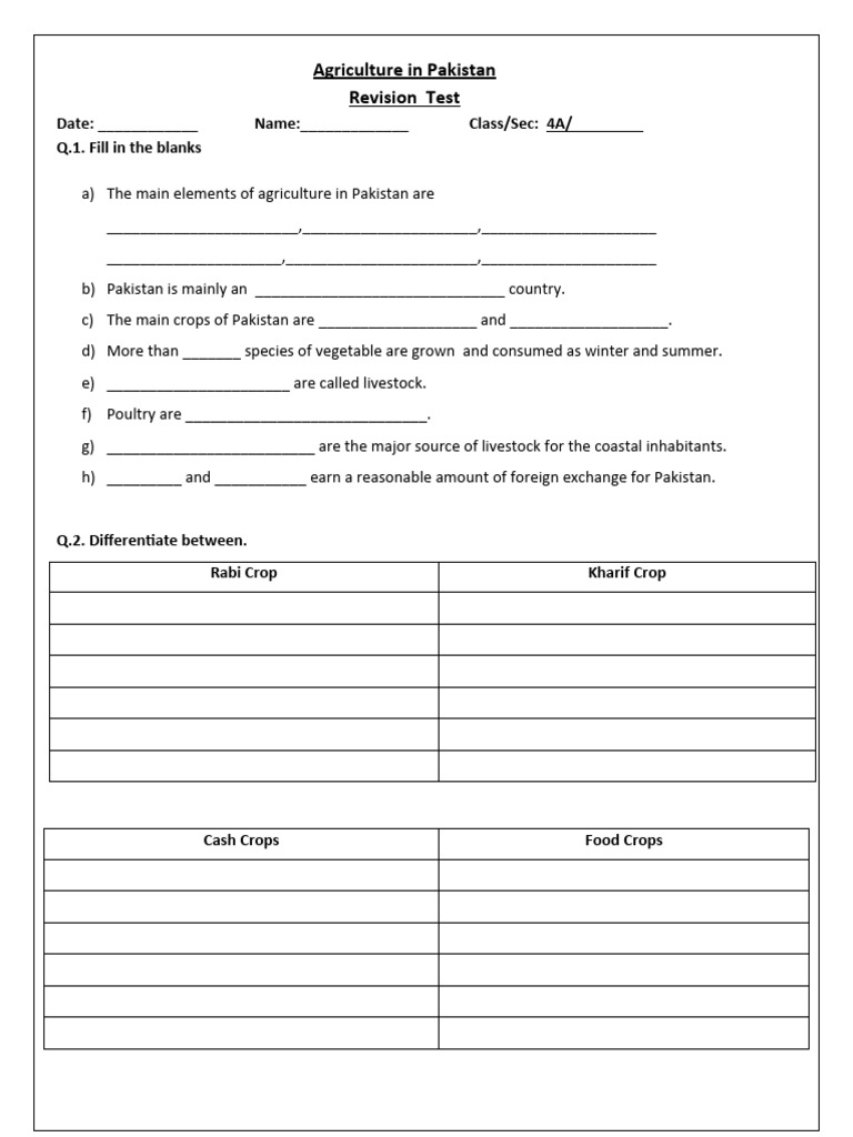 Agriculture Revision Test | PDF | Agriculture | Crops