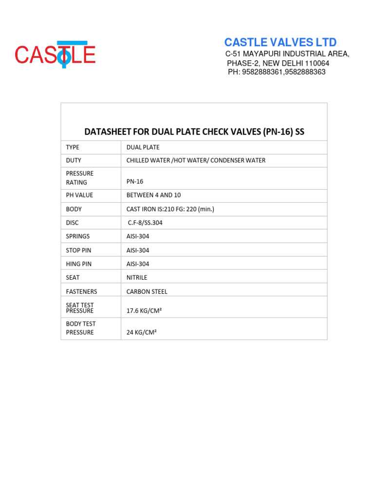 Dual Plate Pn-16 Ss | PDF | Valve | Materials