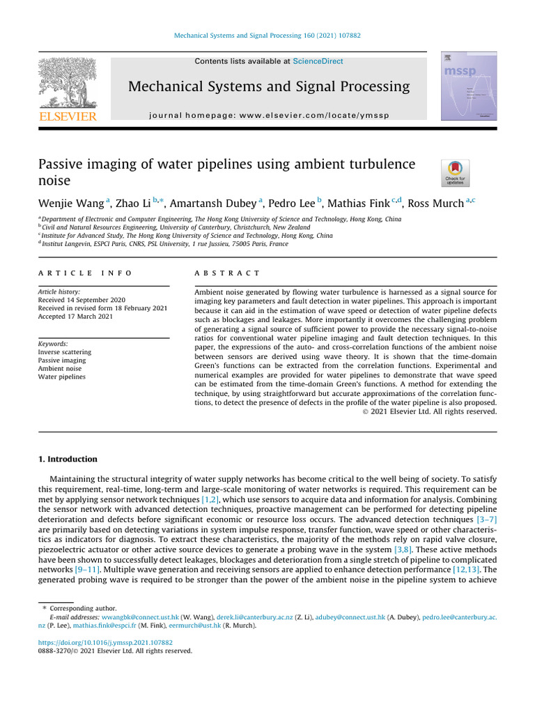 Passive Imaging of Water Pipelines Using Ambient Turbulence | PDF ...