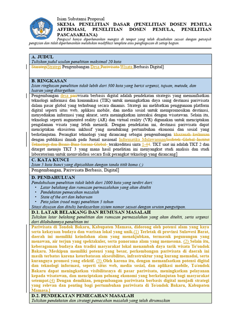 Isian Substansi Proposal Penelitian Dasar (PDP Affirmasi PDP PPS) E70b447e | PDF | Bisnis | Seni