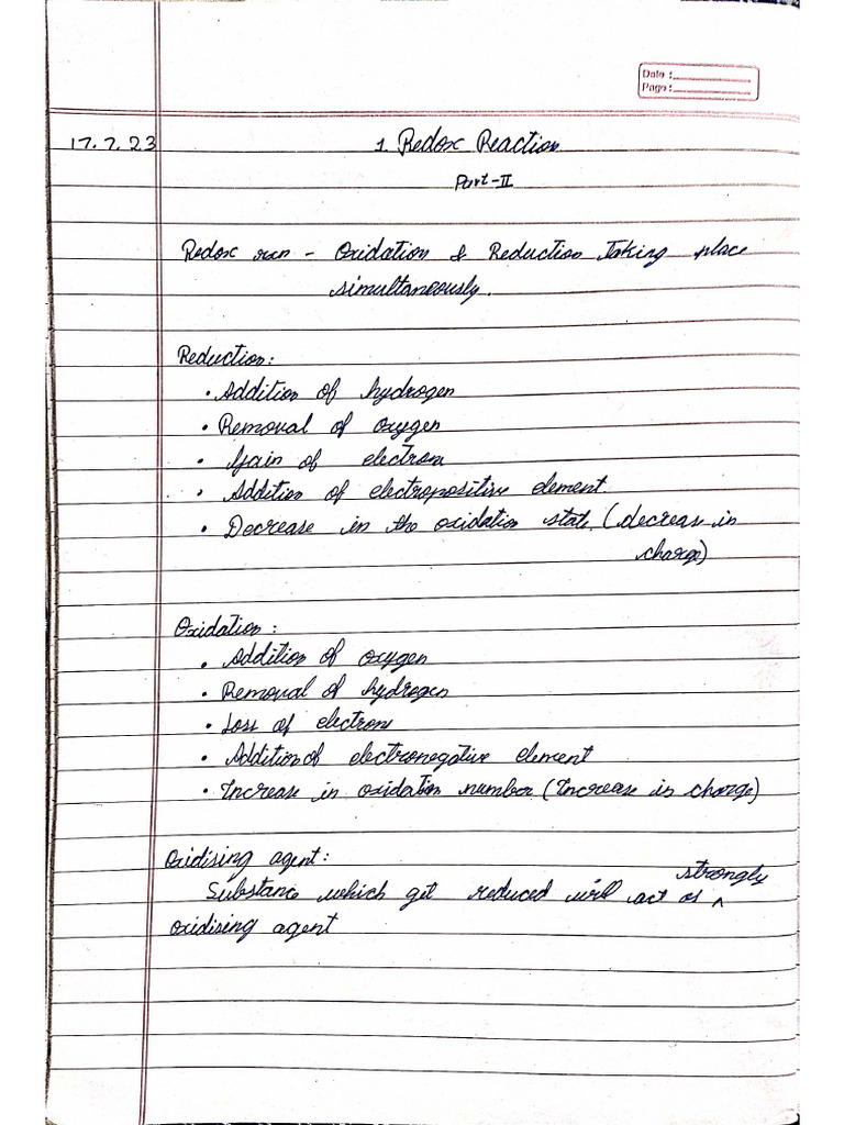 Chem Redox Reactions Notes | PDF
