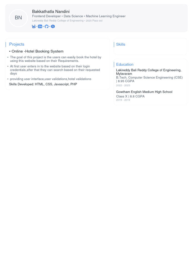 Frontend Developer & Data Scientist Profile | PDF