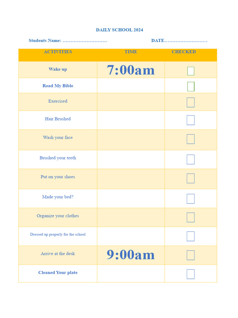 Daily School Check List | PDF