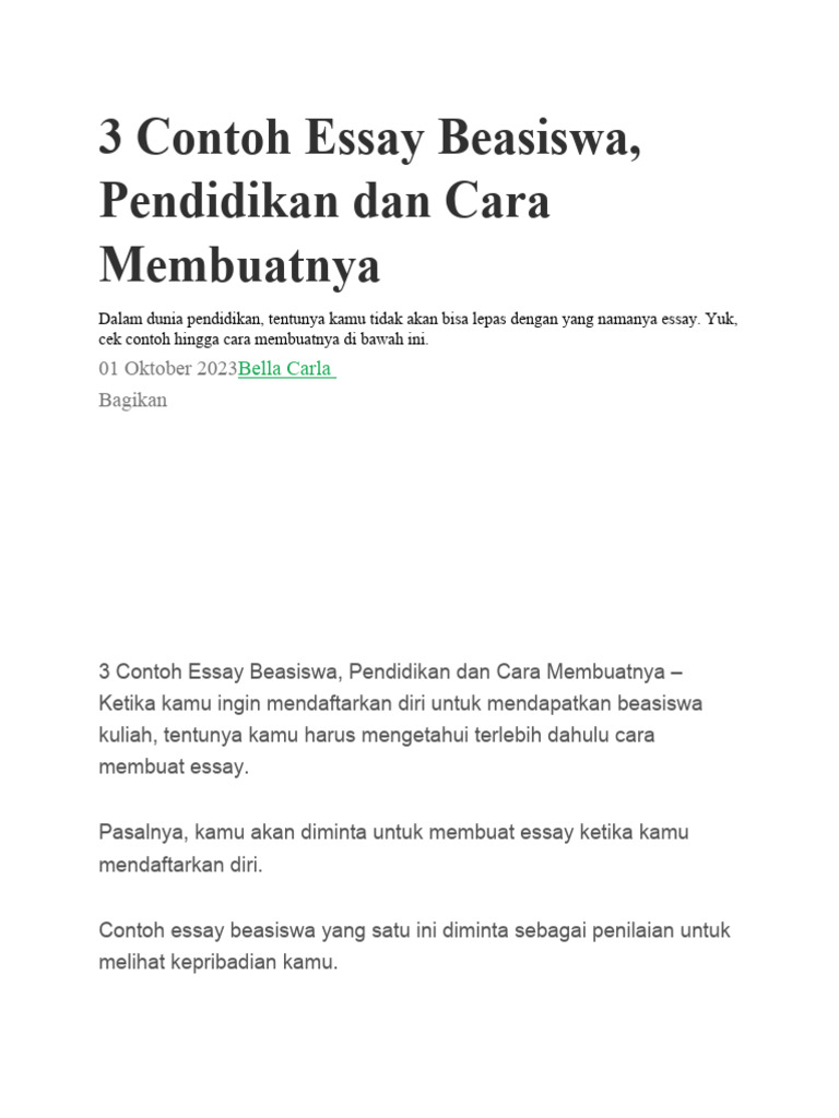 Cara Menulis dan Contoh Essay Beasiswa | PDF