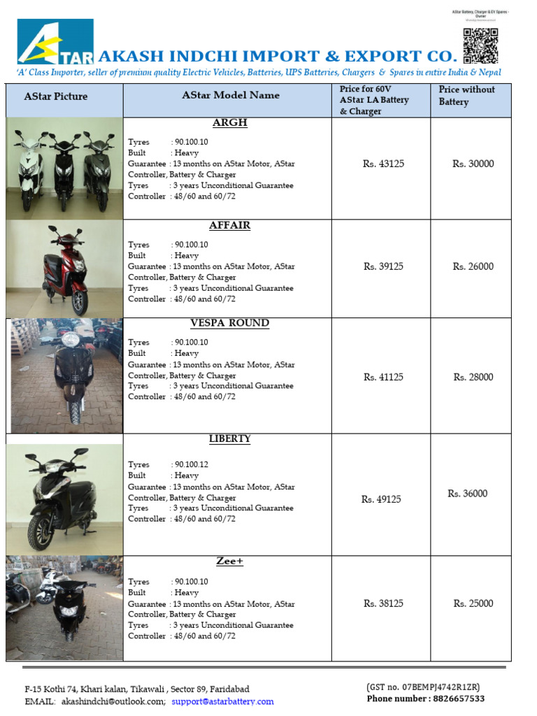 AStar Scooty Catalouge Feb2024 8826657533 | PDF | Battery Charger ...