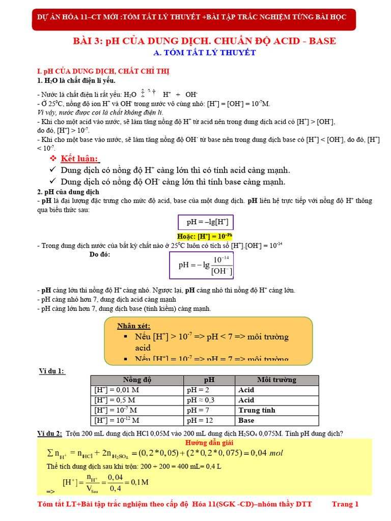 Bài 3 - PH Cua Dung Dich. Chuan Do Acid - Base - Phan H U Thành - Ok | PDF