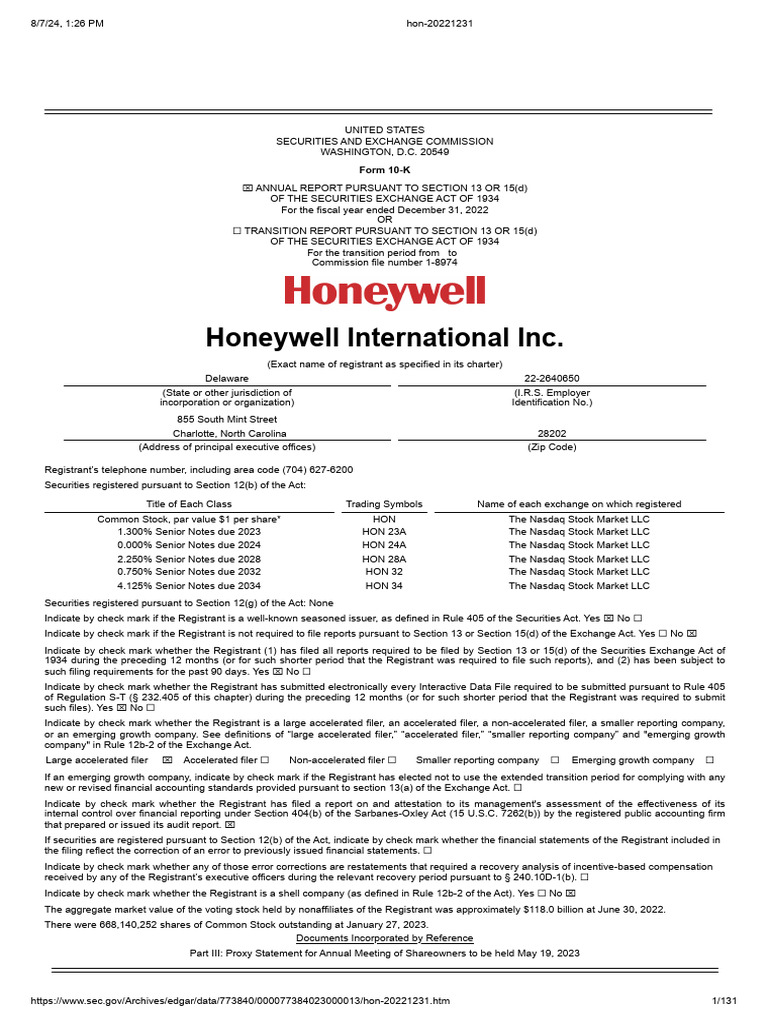 Hon 20221231 | PDF | Form 10 K | Efficient Energy Use