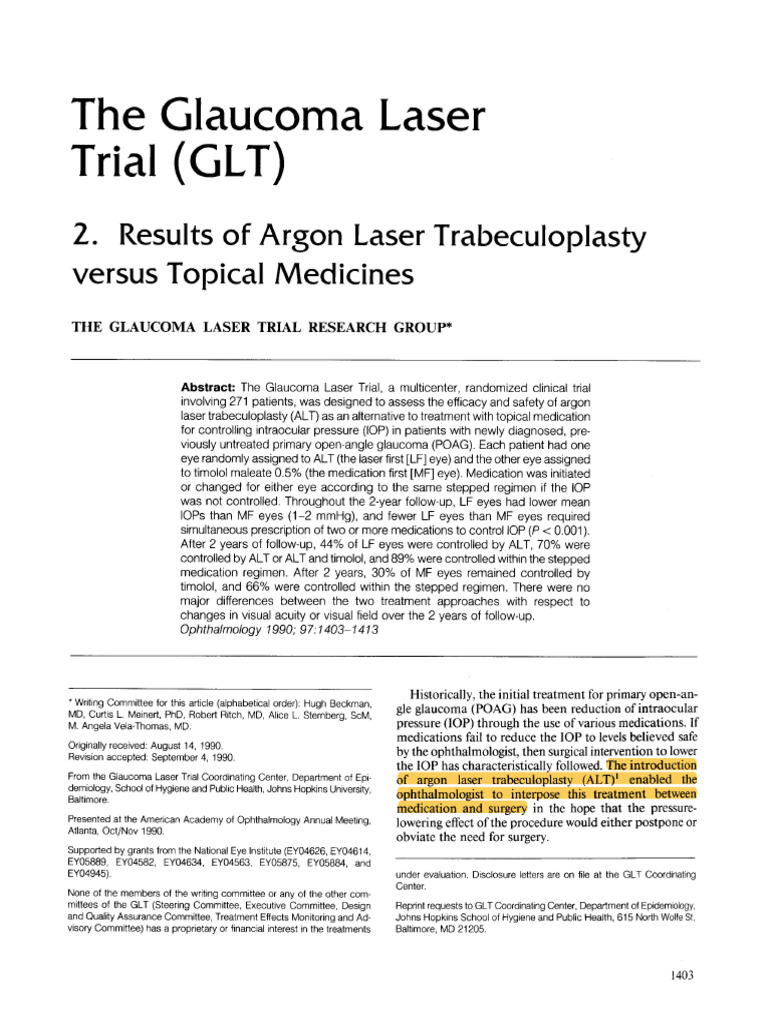 The Glaucoma Laser Trial (GLT) | PDF | Glaucoma | Ophthalmology