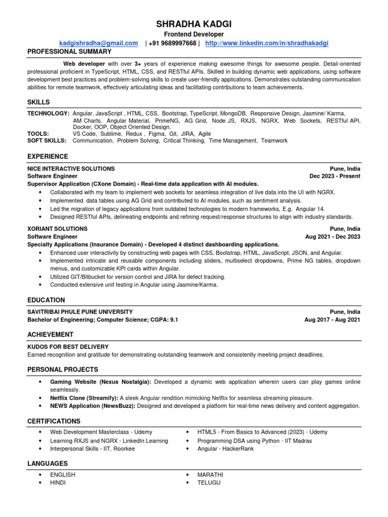 Shradha Kadgi - Frontend Developer Resume.pdf | PDF | World Wide Web | Internet & Web