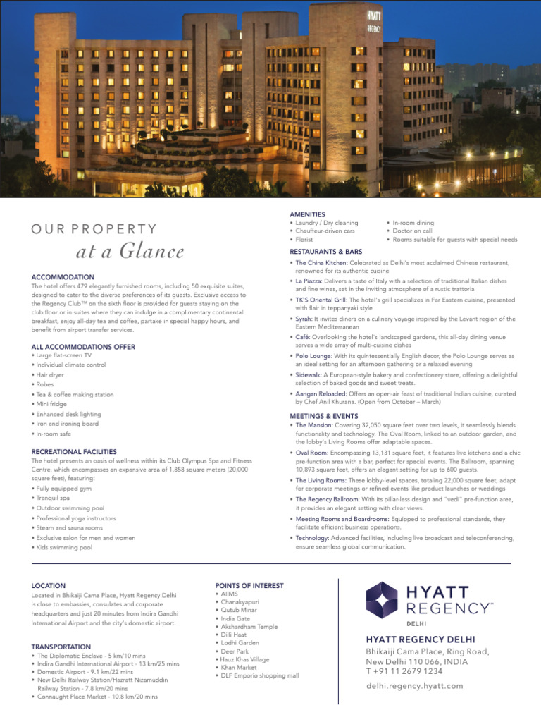 Hyatt Regency Delhi Fact Sheet English | PDF | Restaurants | Home