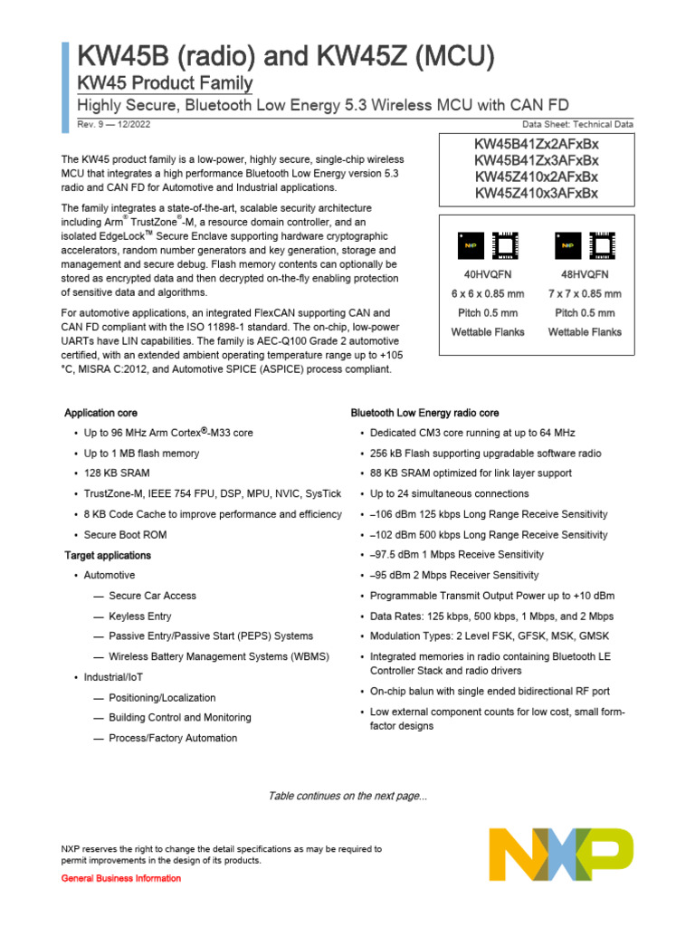 datasheet_KW45 | PDF | Encryption | Flash Memory