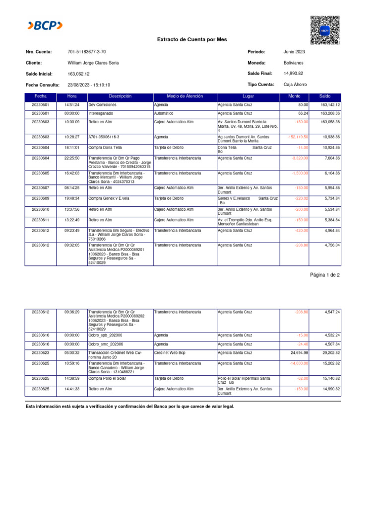 Extracto BCP 06-2023 | PDF | Tarjeta de débito | Pagos