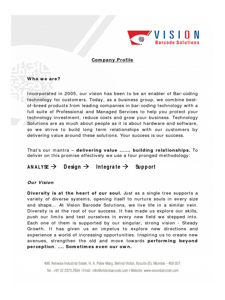Company Profile - Vision Barcode | PDF | Barcode | Mobile Device
