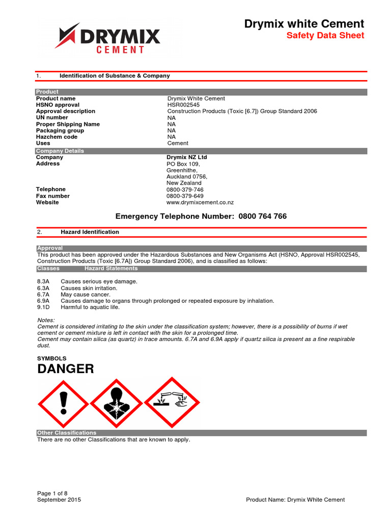 MSDS Drymix White Cement | PDF | Dangerous Goods | Silicon Dioxide