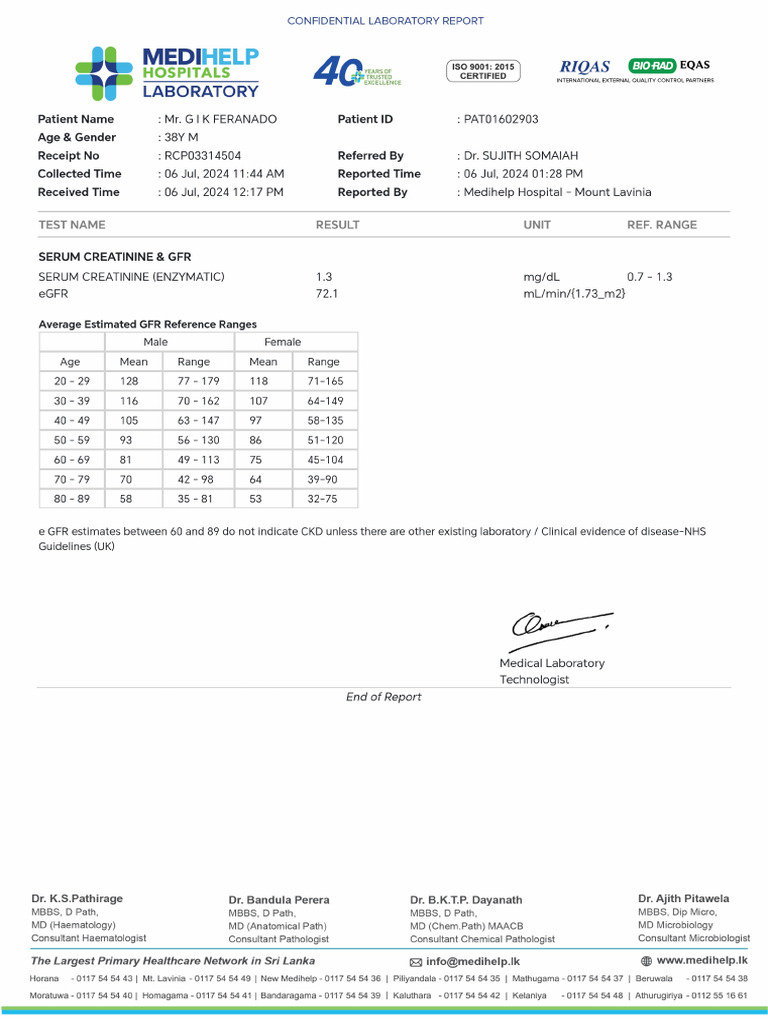 Serum Creatinine & GFR-RCP03314504 | PDF