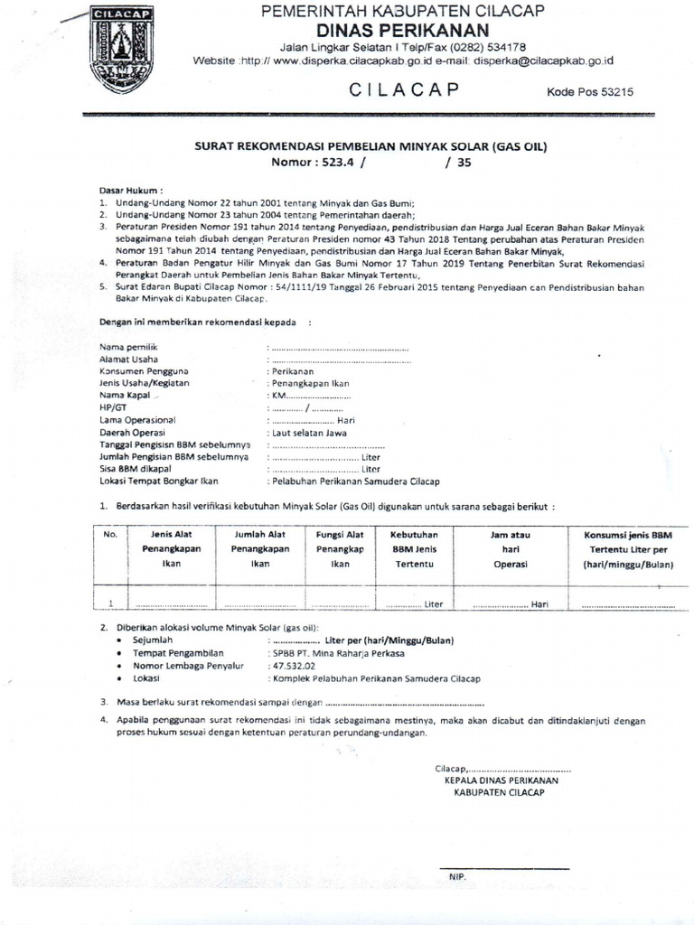Surat Rekom Pembelian Solar | PDF