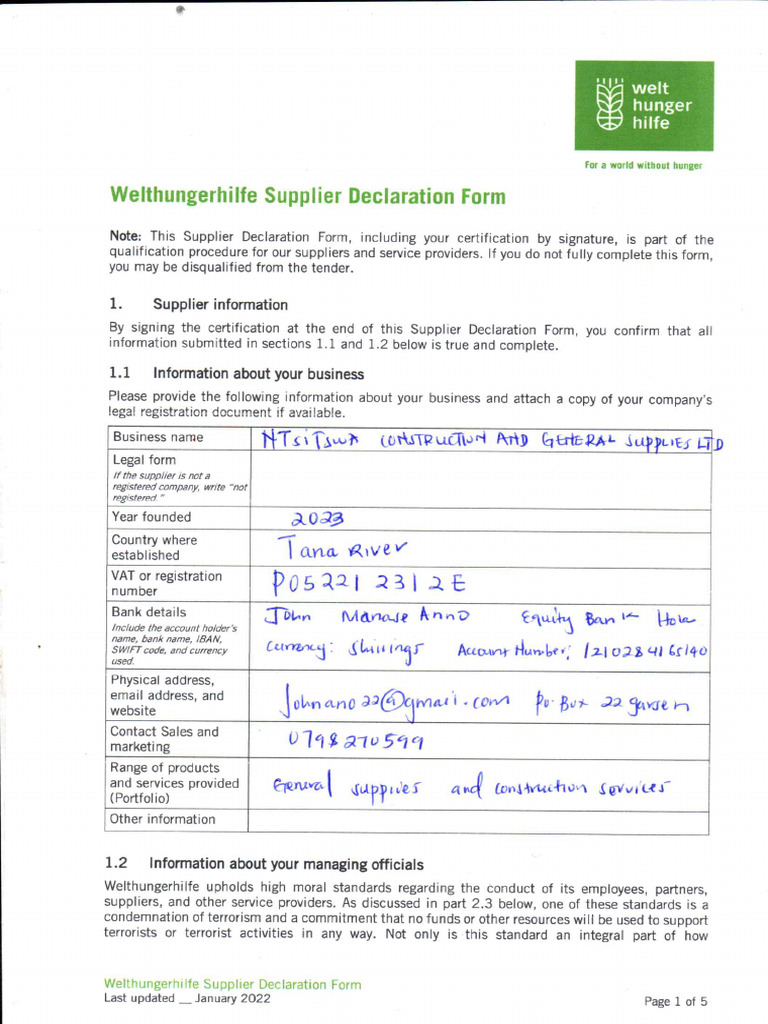 Supplier Declaration Form | PDF