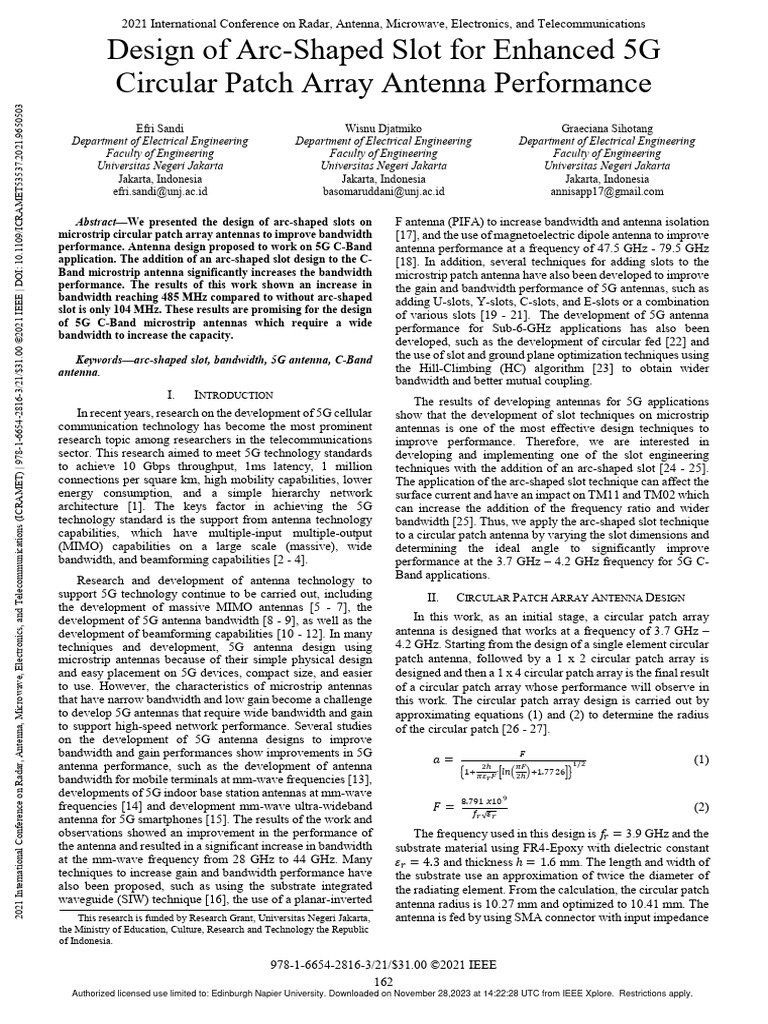 Design of Arc-Shaped Slot For Enhanced 5G Circular Patch Array Antenna ...