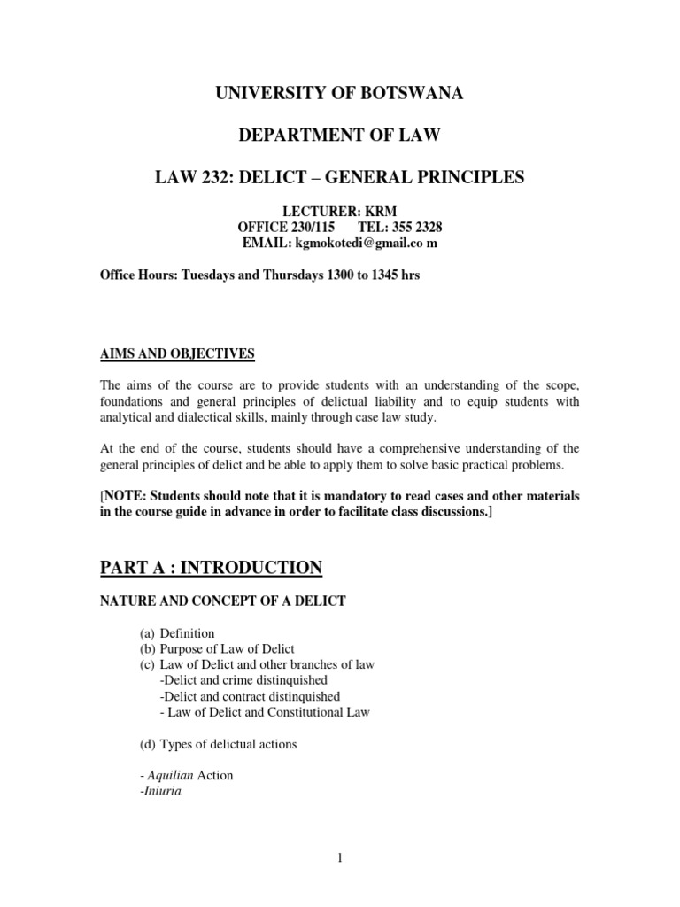 Delict Law Course Overview | PDF | Legal Concepts | Justice