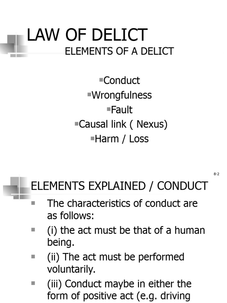 Law232 Elements of A Delict | PDF | Negligence | Intention (Criminal Law)