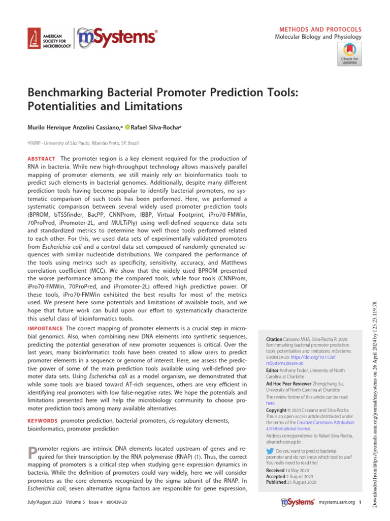 Cassiano Et Al 2020 Benchmarking Bacterial Promoter Prediction Tools ... Cassiano Et Al 2020 Benchmarking Bacterial Promoter Prediction Tools ...
